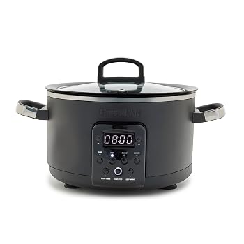 【中古】GreenPan 6-in-1 4QT 電気セラミックスロークッカー、ガラス蓋付き、多機能プリセット、ハードアルマイト PFASフリー 取り外し可能ノンスティックロック、食器洗い機対応、自動ウォーム、遅延タイマー シチュー、再加熱、...