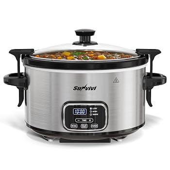 【中古】Sunvivi 4QT Programmable Slow Cooker with Locking Lid, Removable Ceramic Pot, 3 Heating Settings & Timer, Dishwasher...