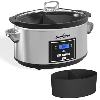【中古】Sunvivi 6クォート プログラム可能 スロークッカー 2イン1シリコンライナー付き マルチクッカー フードウォーマー デジタルタイマー付き 温度調節機能付き 食器洗い機対応部品 シルバー【メーカー名】【メーカー型番】【ブランド...