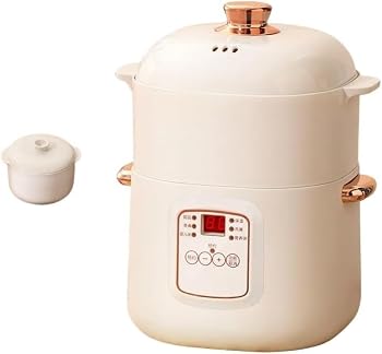 【中古】電気煮込み鍋セラミックスープ鍋家庭用焦げ付き防止ミルク鍋自動予約防水煮込み鍋調理鍋用電気シチューポットコンパクトなべ一人暮らし蒸し料理マルチ調理一人暮ら蒸し料理マルチ調理 (ホワイト,電気ポット＋蒸し器)【メーカー名】【メーカー型番...
