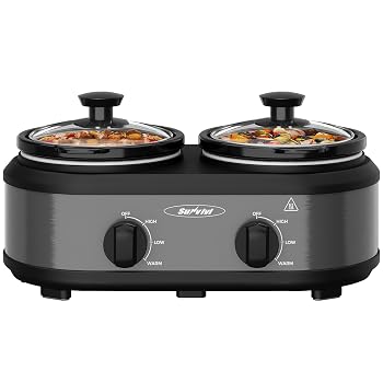 【中古】Sunvivi デュアルスロークッカー ビュッフェサーバー & ウォーマー 取り外し可能なセラミックポット2つ、温度調節3つ & 可視ガラス蓋2つ、ステンレススチール、1.25クォートグレー2個。【メーカー名】【メーカー型番】【ブラ...
