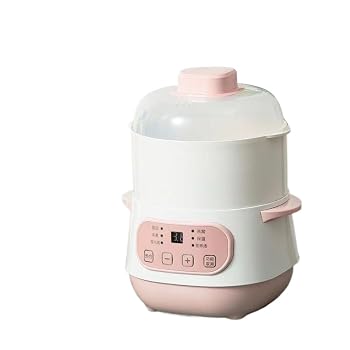 【中古】電気煮込み鍋、セラミックスープ鍋、家庭用焦げ付き防止ミルク鍋、自動予約防水煮込み鍋、健康のお粥電気煮込み鍋 電気なべ 保温機能 保温 調理鍋 コンパクト なべ 一人暮らし 蒸し 料理 マルチ調理 (グリーン+蒸し器付き) (ピンク)...