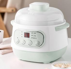 【中古】電気煮込み鍋、セラミックスープ鍋、家庭用焦げ付き防止ミルク鍋、自動予約防水煮込み鍋、健康のお粥電気煮込み鍋 電気なべ 保温機能 保温 調理鍋 コンパクト なべ 一人暮らし 蒸し 料理 マルチ調理 (グリーン,電気シチューポット)【メ...