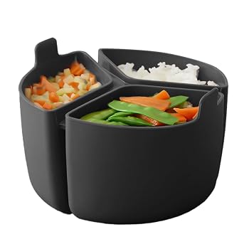 【中古】ライス炊飯器の仕切り シリコンスロークッカー スローバスケットライナー 3コンパートメントディバイダー 食事の準備に最適 (18*10cm,ブラック)【メーカー名】【メーカー型番】【ブランド名】Notiavy スロークッカー 【商品...