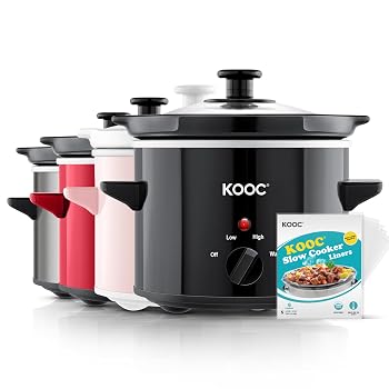 【中古】KOOC Small Slow Cooker, 2-Quart, Free Liners Included for Easy Clean-up, Upgraded Ceramic Pot, Adjustable Temp, Nutr...