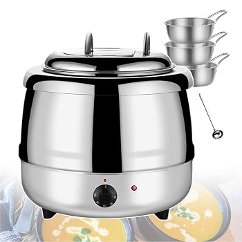 【中古】ステンレススチール製電気スープケトル、スープスプーン1本とボウル3個付き、電気加熱スープストーブ、温度範囲35?80℃、業務用および家庭用の大容量ビュッフェヒーター【メーカー名】【メーカー型番】【ブランド名】Weilin's sto...