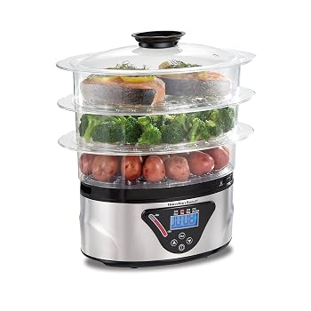 【中古】Hamilton Beach Digital Electric Food Steamer & Rice Cooker for Quick, Healthy Cooking with Stackable Three-Tier Bowl...