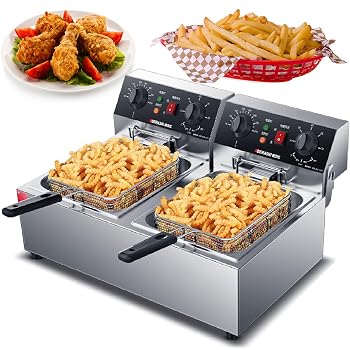 【中古】ディープフライヤー 業務用ディープフライヤー バスケット付き 10Lx2/10.5Qt x 2 精密温度制御タイマー付き ダブルディープフライヤー バスケット2個付き カウンタートップフライヤー レストラン 110V【メーカー名】【...