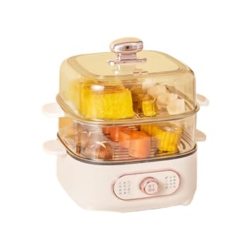 【中古】Kirnuo電気蒸し器 スチームクッカー 2段 多機能 10.5L 1台5役 朝食用機械 卵蒸し器 上下同時調理 コンパクトフードスチーマー 蒸し器 電気 家庭用 茹で卵メーカー 24H予約タイマー おしゃれ フードスチーマー (ノ...