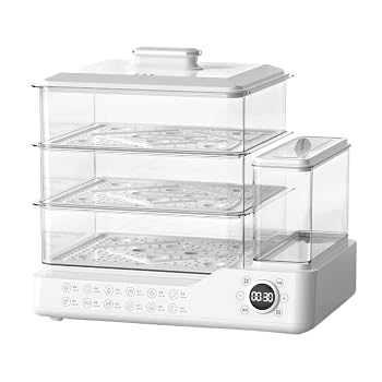 【中古】Eyawe 電気蒸し器 3段調理 大容量 24リットル 多機能電気蒸し器 スチームクッカー 蒸し網 自動電源オフ タイマー付き 蒸し健康 温野菜 スマートデジタルディスプレイ 乾燥防止 サラダチキン ゆで卵 コンパクトで操作簡単 家...