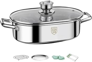 【中古】Rutexc 方形蒸し魚鍋、多機能ガス・電気コンロ対応 ステンレス鋼製単層、二重層、三重層、四重層楕円形蒸し魚鍋。ガラス蓋と内芯付き。家庭用、バーベキュー、水煮に適しています。【メーカー名】【メーカー型番】【ブランド名】Rutexc...
