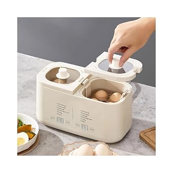 【中古】QeMiyg ゆで卵器 エッグクッカー 温泉卵器 全自動 調理器具 半熟卵対応 24時間スマート予約 温度ゾーン個別制御 自動ビープ音 オフィスワーカーに最適 家庭用・業務用 ホワイト ステンレスボウル付き (ボウルなし,ホワイト)...