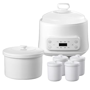 【中古】Quxxuol防水煮込み用全自動電気シチューポット、全自動独立シチューポット、セラミックスープポット、スロークッカー、多機能調理3L大容量保温ノンスティックポット、スケジュール可能、セラミック炊飯器防水シチューポット/簡単な料理 (...