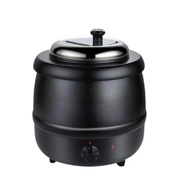 【中古】Vilom 業務用電気スープポット 断熱スープポット 大容量 電気加熱味噌汁ポット 304ステンレス製 保温機能付き カフェテリア・レストラン・大家族向け キッチン用品 高耐久 加熱式フードポット 飲食店対応 (10L,ブラック)【...