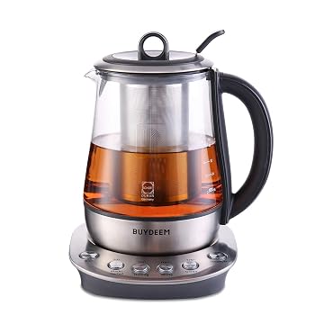 【中古】Buydeem K2423 Hot Tea Maker 1.2L, Glass Stainless Steel Electric Kettle, Removable Infuser, Auto Keep Warm, Black【メー...