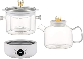 【中古】TIMDU 電気ケトル ガラスケトル 多機能電気ケトル 1.5L 大容量 時間を節約して便利な分割健康ポット 高ホウ素ガラス 健康ポット家庭用 断熱材一体型 事務用 家庭用やギフトに最適 (ホワイト,ガラスポット＋ベース＋シチューポ...