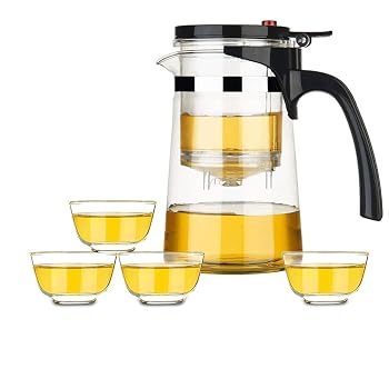 【中古】Tea Pots Glass Tea Set Elegant Cup Household Thickening Heat Resistant Comes with Filter Office Tea Ceremony Cup 750...