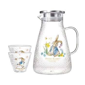【中古】Iced Tea Pitcher Glass Cold Water Pitcher Set with 2 Cup 1800ml Large Capacity Household Water Kettle Juice Tea Kett...
