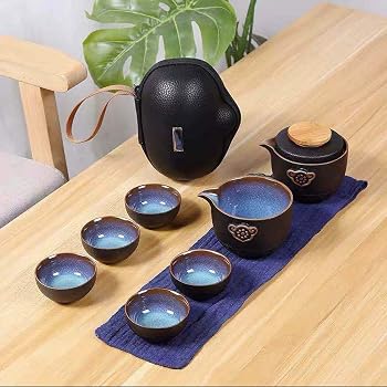 【中古】Chinese Tea Travel Tea Set Kung Fu TeaSet Ceramic Portable Teapot Porcelain Teaset Gai Tea Cups of Tea Ceremony【メーカー...