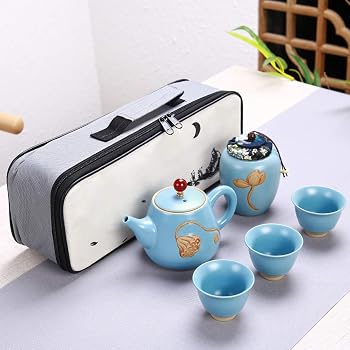 【中古】Ceramic Teapot One Pot Three Cups Outdoor Travel Kung Fu Teapot Tote Bag Travel Cup Set Tcup Kung Fu Tea Set Chinese...