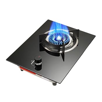 【中古】Vzfv ガスコンロ 9バーナー 強化ガラストップ 家庭用キッチン 屋外RVキャンプ 高温 防風集熱設計 フレームアウト保護機能付き シングルバーナー ボンベ入り液化石油ガス タイマー機能 (滑り止めコンロ＋立ち消え安全装置＋耐衝撃...
