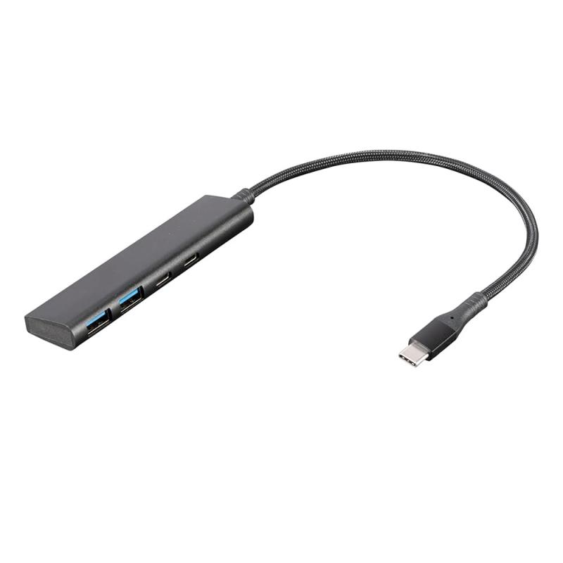 Digio2 USB3.2Gen1 Type-C 4ポート Cx2/Ax2 アルミ USBハブ ブラック Z0123Type-Cポートを2つ、Aポートを2つ、拡張します。タブレット型PCでも使いやすい20cmケーブル。放熱性の高いアルミ筐体。