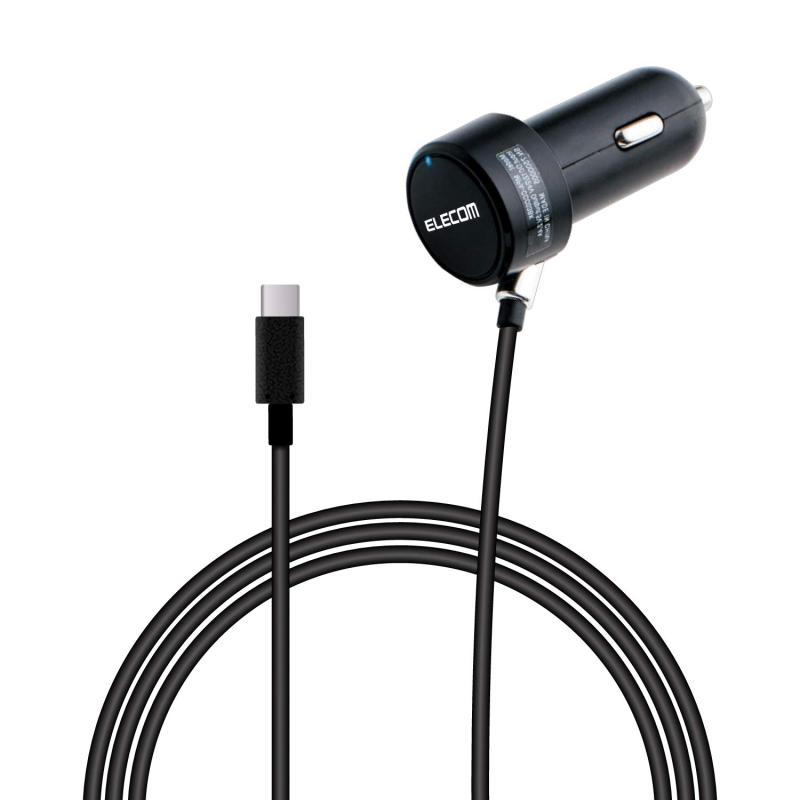 エレコム カーチャージャー シガーソケット 12W Type-Cケーブル一体 1m ブラック MPA-CCC03BKUSB Type-Cコネクタに対応。 USB Type-Cコネクタを搭載したスマホ・タブレットを車で充電できる車載充電器。自...