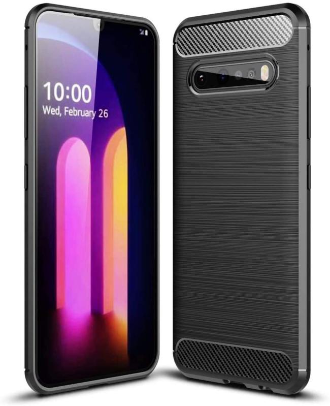 LG V60 ThinQ 5G / LG G9 ThinQ ケース YEZHU 炭素繊維カバー TPU 保護 軽量 弾力性付き衝撃吸収バンパー LG V60 ThinQ 5Gケース 対応 (ブラック)対応機種：LG V60 ThinQ 5G...