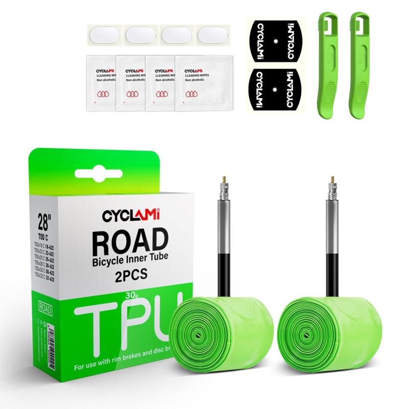 CYCLAMI 超軽量ロードバイク TPU インナーチューブ 700C x 18-32C / 32-47C (全道 &amp; Gravel) バルブ長 フランス 45/65/85mm 日本語取扱説明書 (パッチ4枚とプライバー2本付属)
