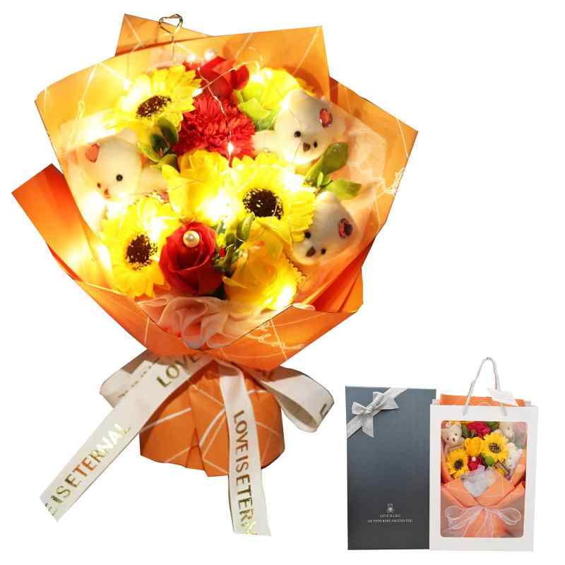 ソープフラワー 花束 母の日 花 LED 敬老の日フラワーギフト バラ 18本 人気造花ブーケ 誕生日プレゼント 枯れない花記念日 退職 開店祝い 結婚祝い お見舞い 贈り物 BOX入りflower