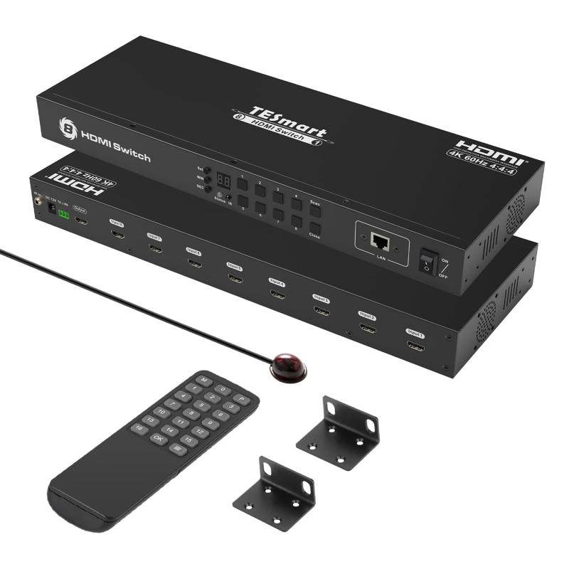 TESmart HDMI 切り替え器 8入力1出力 切替器 8ポート 4K@60Hz 8x1 セレクター HDMI スイッチ 音声分離器 EDID機能 HDCP2.2 RS232、LANポート 自動スキャン機能 自動検出機能 ケーブル、リモ...