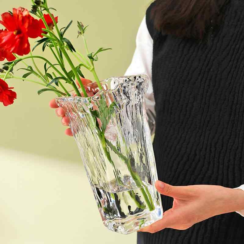 花瓶 ガラス 北欧 おしゃれ フラワーベース 花器 バスケット ガーデン グラデーション 現代 シンプル 透明 広口 生け花 エレガント インテリア 部屋 玄関 リビング プレゼント素材・材質：ガラス 色 ：透明サイズ:高さ 24cm 口径...