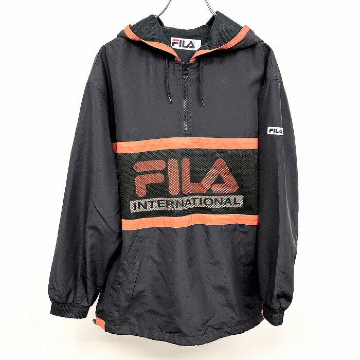 【中古】FILA フィラ L メンズ 薄手 プルオーバージャケット 微起毛裏地 一部メッシュパネル ロゴプリント 長袖 ポリ100% ブラック×オレンジ 黒 商品データ ブランド FILA （ フィラ ） 商品タイトル FILA フィラ L...