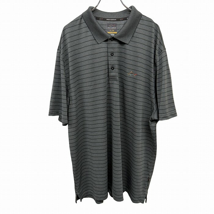 【中古】GREG NORMAN ゴルフ ポロシャツ ボーダー サメの刺繍 半袖 ポリ100% XXL グレー グレー×ダークグリーン(黒？)×緑×オレンジ×青 メンズ 商品データ ブランド GREG NORMAN （ - ） 商品タイトル ...