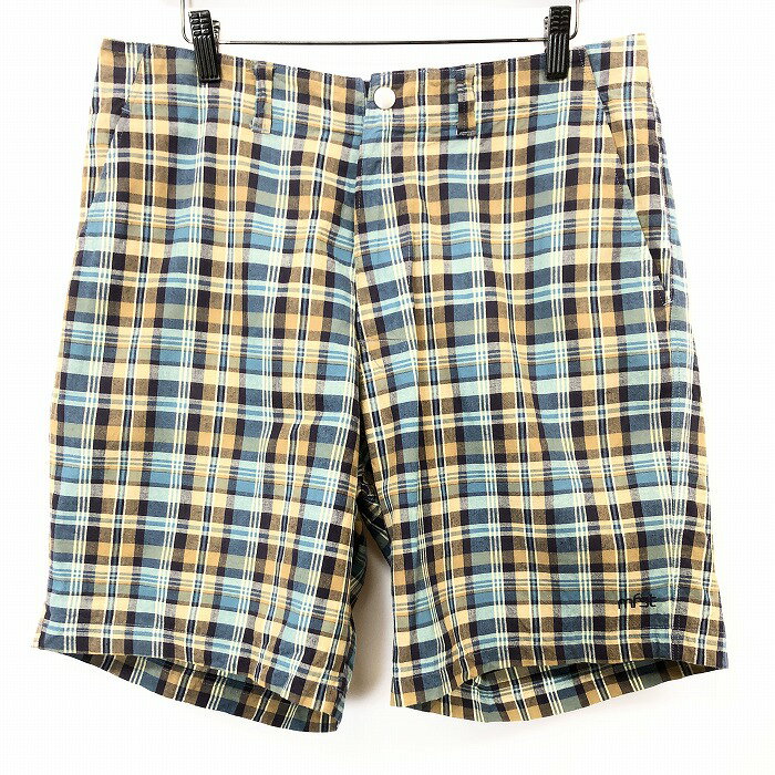 【中古】manifest マニフェスト L メンズ 薄手 テーパードショーツ ショートパンツ シャツ生地 チェック 日本製 綿100% ネイビー×ブラウン 紺×茶 商品データ ブランド manifest （ マニフェスト ） 商品タイトル ...