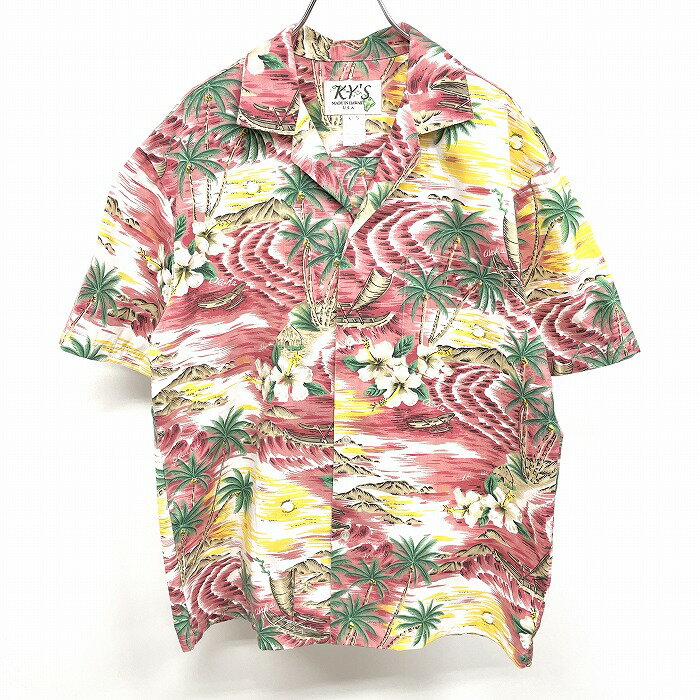 【中古】KY'S - M メンズ オープンカラーシャツ アロハ柄 半袖 USA製 ハワイ製 ポリ×綿 レッドピンク×イエロー×グリーン×ホワイト×ブラウン 商品データ ブランド KY'S （ - ） 商品タイトル KY'S - M メンズ ...