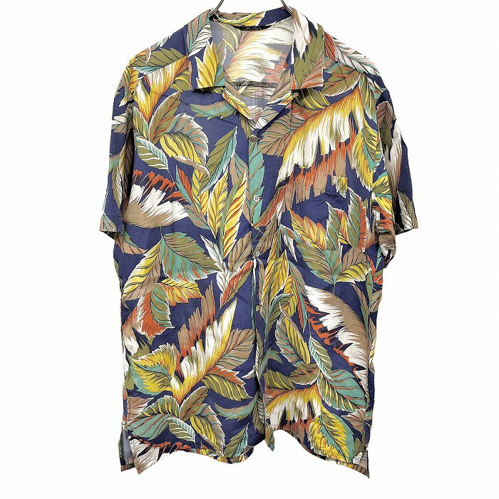 【中古】WHITE CROW アロハシャツ リーフ柄 植物柄 半袖 胸ポケット 日本製 レーヨン100% ヘザーネイビー 杢紺×茶×黄×緑×白 メンズ 商品データ ブランド WHITE CROW （ - ） 商品タイトル WHITE CRO...