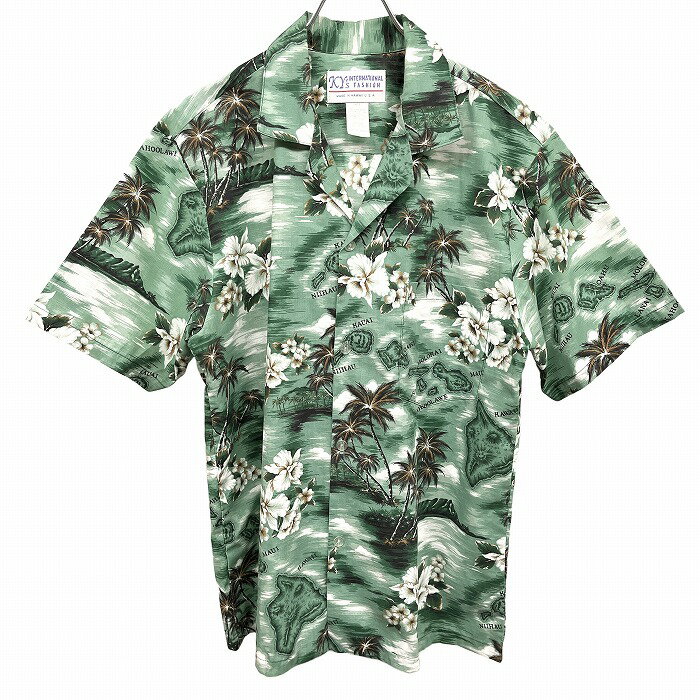 【中古】KY'S INTERNATIONAL FASHION 開襟シャツ アロハ柄 花柄 半袖 胸ポケット ハワイ製 USA製 ポリ×綿 M グリーン 緑×白×茶 メンズ 商品データ ブランド KY'S INTERNATIONAL FASH...