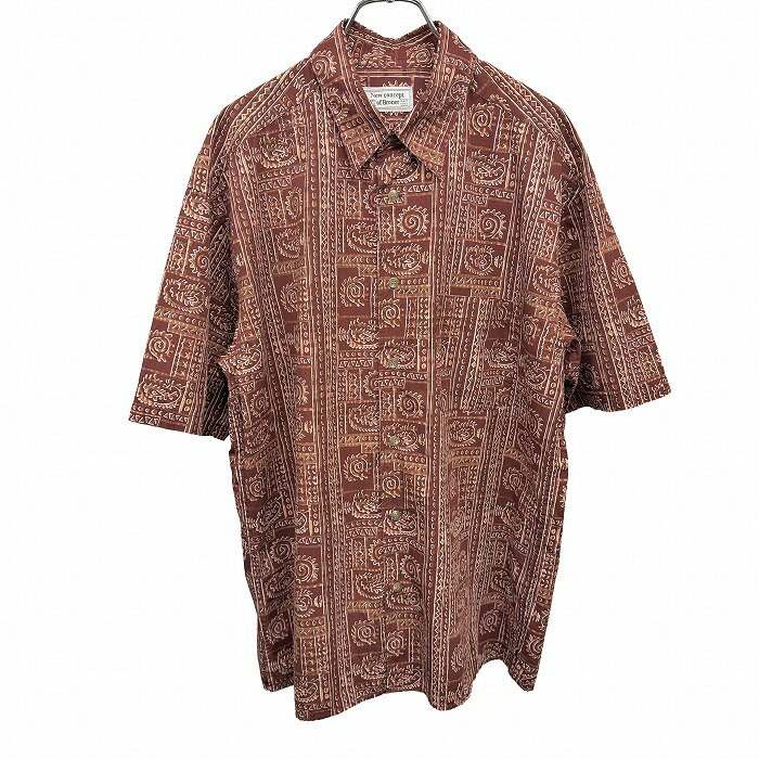 【中古】New concept of Broner 総柄シャツ 民族柄 ボックスカット 半袖 裾の両側にスリット 胸ポケット 綿100% L ブラウン系 茶系×白 メンズ 商品データ ブランド New concept of Broner （...