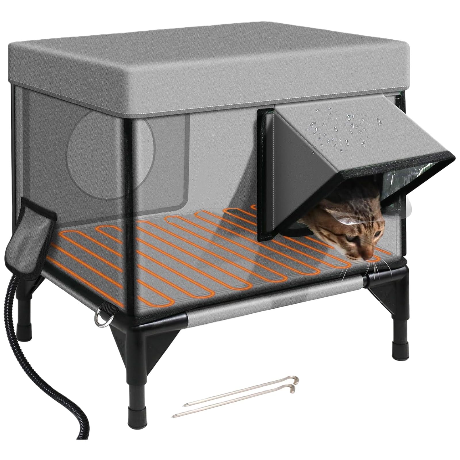 急速加熱保温：効率的な電気暖房システムが冷気を素早く放出し、猫ちゃんにとって快適な温度と空間を一定に保ち、寒い冬も快適に過ごせます。安定性と耐久性に優れた、優れた耐荷重性：高強度構造設計を採用し、強力な耐荷重性で、猫ちゃんの激しい運動にも耐...