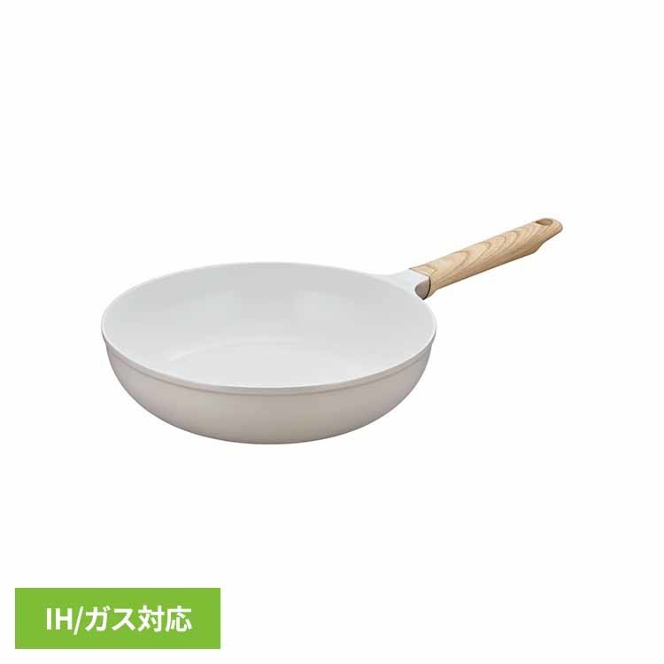 ◆高耐久性セラプロテクトコート採用◆留め具がないから洗いやすい◆ダイキャスト製法でIH対応でも軽量◆優しい色味の木目調ハンドル◆内面が白くて、食材の色等を確認しやすい◆深型設計◆IH/ガス火対応●商品サイズ（cm）幅約46.5×奥行約26....