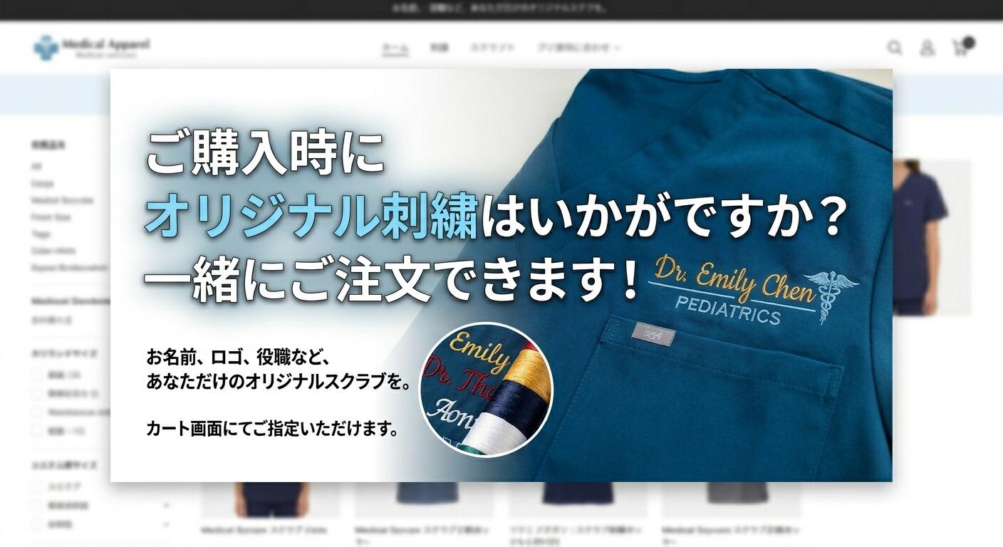 世界に一枚、あなただけのプロフェッショナル・ウェアを作ります！ 名前や所属、あるいは小さなロゴを美しく、丁寧に専門のスタッフが刺繍いたします。 既製品にはない「自分だけの特別な一枚」をお手伝いします。 複数のフォント、糸の色、刺繍位置（胸、...