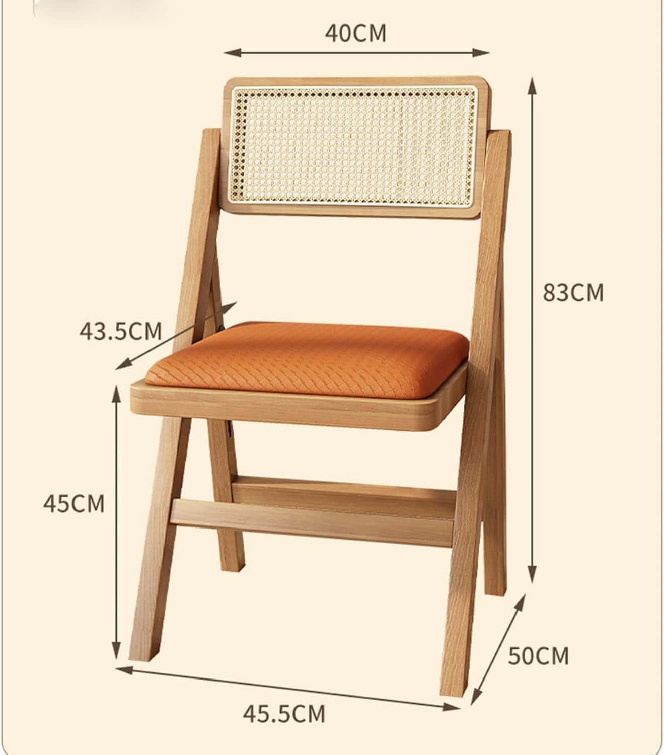 - カラー: オレンジ、カーキ、グレイ、ブラウン、原木色、原木色灰色- サイズ: 45.5*50*83 cm（座高: 45 cm）- 省スペース設計: 折りたたみ機能を備え、使用しない時にはコンパクトに収納可能- 安定構造: 無垢材の椅子脚...