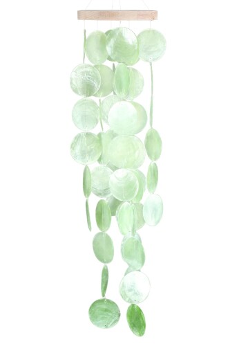 Vindar 屋外用ウィンドチャイム 手作り貝殻風鈴オーシャンテイストチャイム インテリア・ガーデンデコレーション 女性・母・祖母への贈り物 (ライトグリーン) 【職人の技】天然木材とカピス貝を手作業で組み上げ、ひとつひとつの貝殻を紐で丁寧...