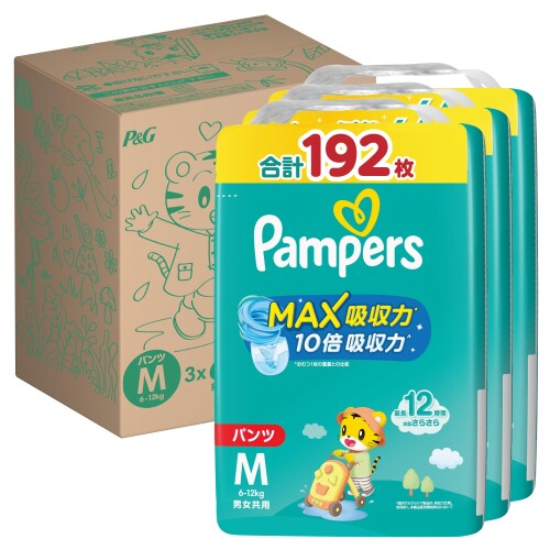 パンパース オムツ さらさらケア MAX吸収力 (6~12kg) 192枚(64枚×3パック) (ケース品) 【パンパース さらさらケアMAX吸収力】MAX吸収力は通常品に比べて吸収力UP! 10倍吸収力、モレ0へ!　当社国内さらさらケア製...