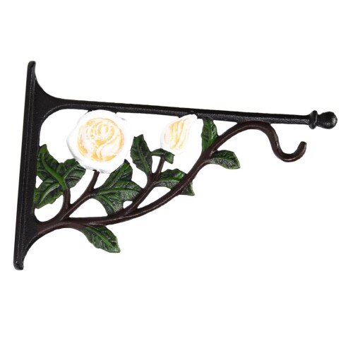 Yardwe アイアン壁掛けフラワーポットハンガー 11.4インチ×7.9インチ 耐久性ある鉄製ローズデザイン 鉢植え用ブラケット バルコニーや庭の装飾に最適 ランタンやバスケット吊り下げ対応 プレミアムアイアン素材使用:のアイアン素材を採...
