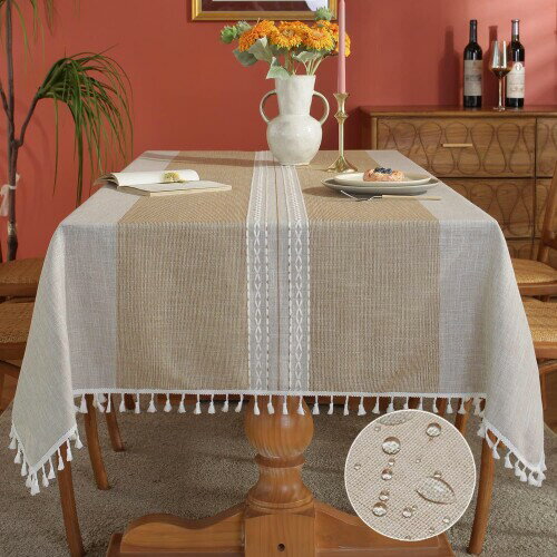 Forhomelife テーブルクロス おしゃれ 撥水加工 北欧 テーブルカバー リネン 撥水 お手入れ簡単 汚れ防止 厚手 ダイニング テーブルクロス 長方形 (カーキ色タイプ2 140x180cm) 【商品詳細】サイズ:約140x180...