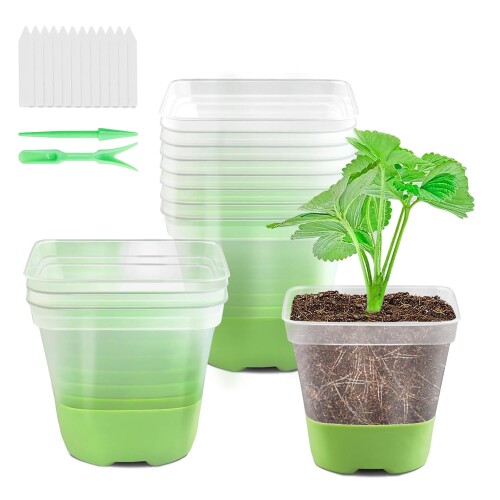 STATIN4 育苗ポット 育苗箱 種子 トレイ ソフトシリコンベース 発芽育苗 透明 通気性 園芸用品 多肉植物 家庭菜園 高苗箱 再利用可能 12個セット 【植え替え楽々】育苗鉢の底部には高品質なシリコン材質を採用し、移植の際にシリカゲ...