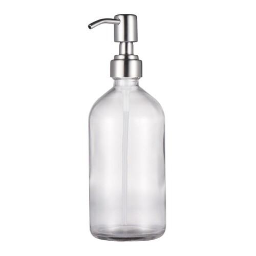 iplusmile ガラス ポンプボトル 7.87インチ 大容量 500Ml 詰め替え用 トラベルディスペンサー ステンレススチールポンプ付き シャンプー ハンドソープ シャワージェル対応 大容量クリアガラスボトル:クリアボトルは約22.0...
