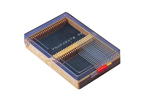 ●ロック式のフタが付いたプレパラートボックスで、省スペースでの保管を考慮し積み重ねができるようになっています。 ＜仕様＞ 材質：プラスチック製　透明ふた付 収納枚数：50枚 大きさ：105×170×35m